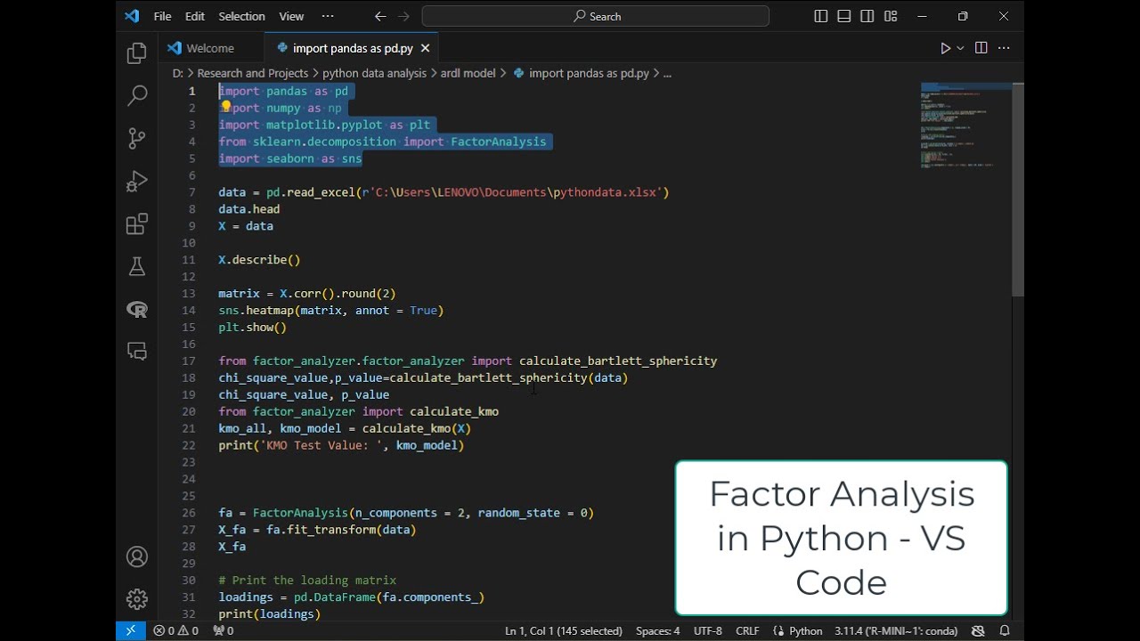 Performing Factor Analysis in Python - VS Code