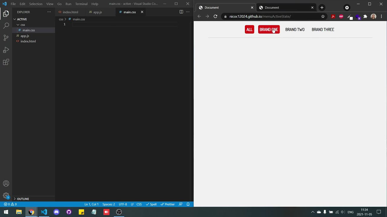 Menu active state HTML - CSS - Javascript