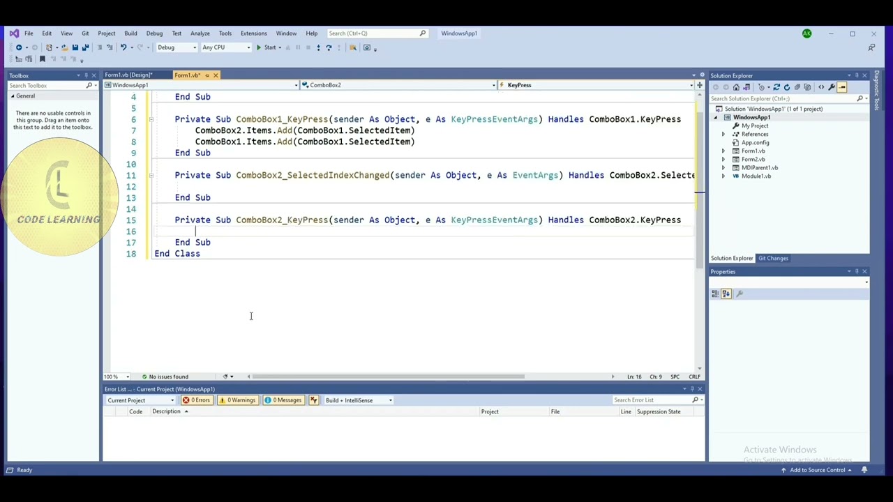 VB.NET | ComboBox 'add and remove items from one combobox to another pressing key' | CodeLearning