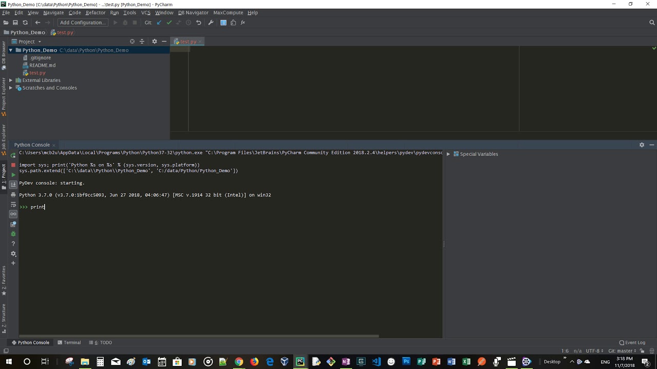 How to use Python Console in the pyCharm Tool