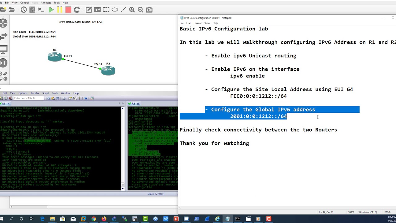 IPv6 Basic configuration Lab