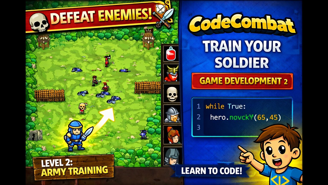 Learn Python for Kids | Game Development 2 – Army Training 2 (CodeCombat Step-by-Step)