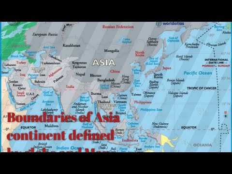 Boundaries of Asia continent defined by globe and Map