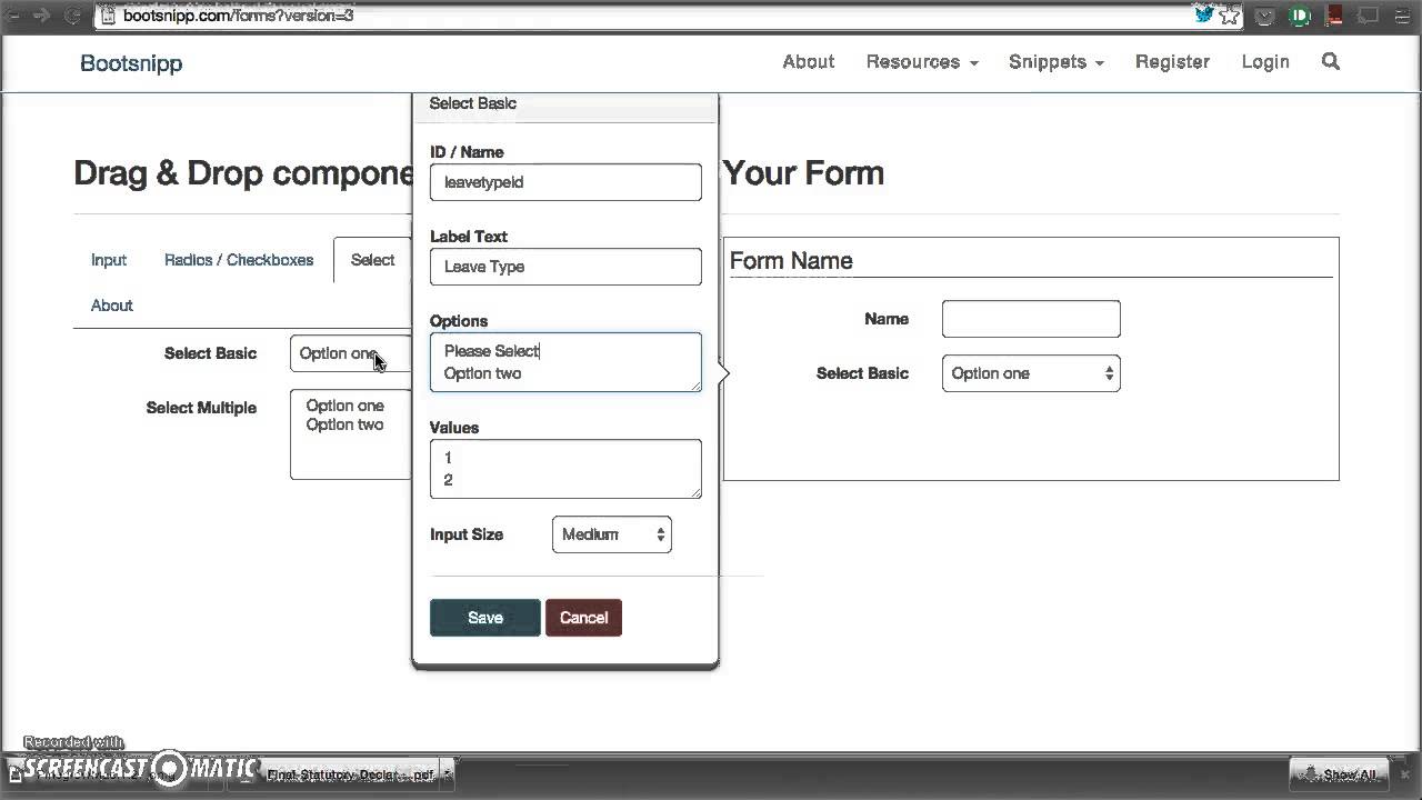 Using bootsnipp form builder