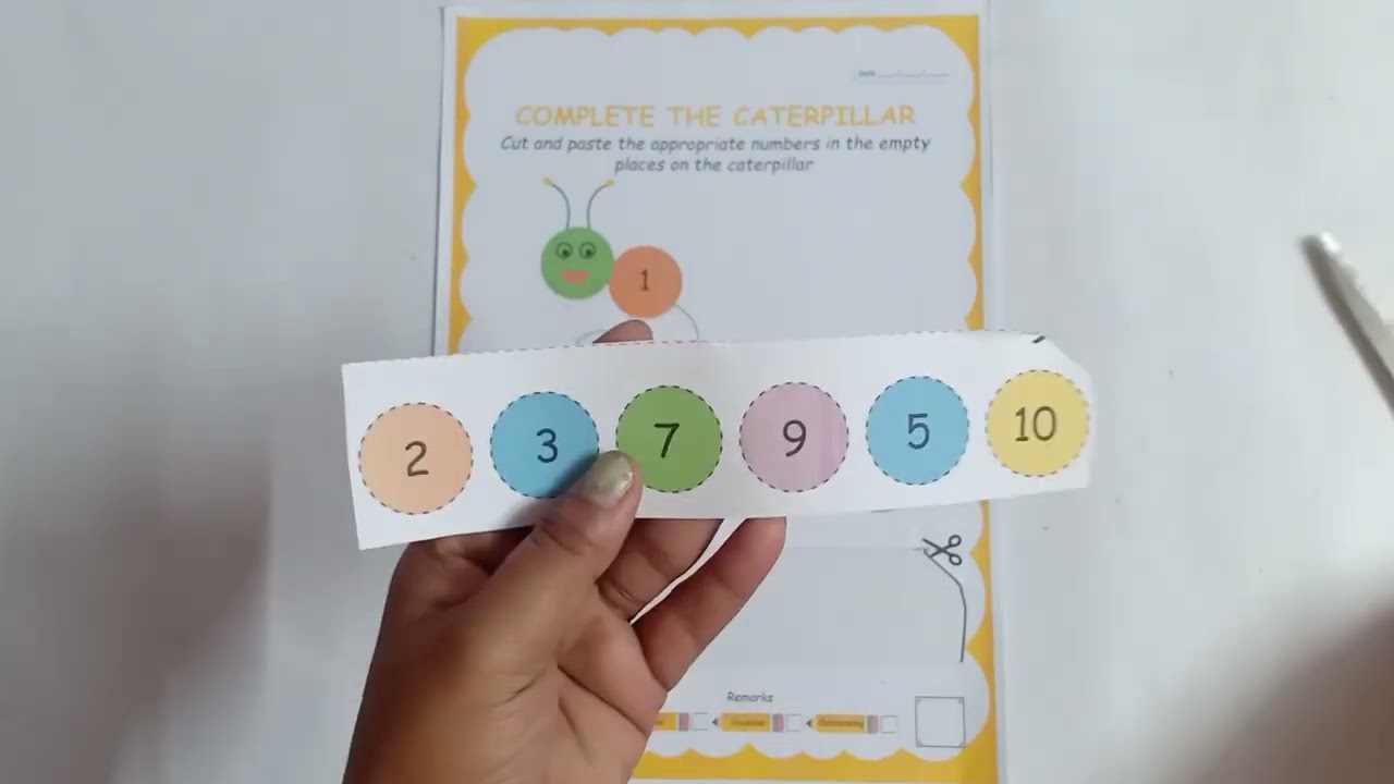 Playgroup Worksheet || Learn to make number caterpillar || Cut and paste numbers ||