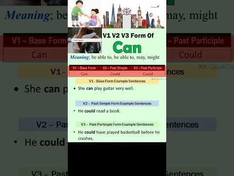 CAN Present Past Past Participle - Sentence example with Can Verbs V1 V2 V3