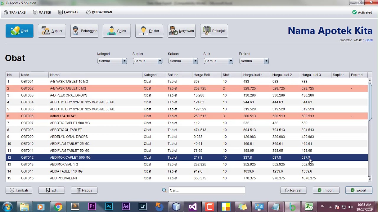 Software Apotek - Export Data Obat