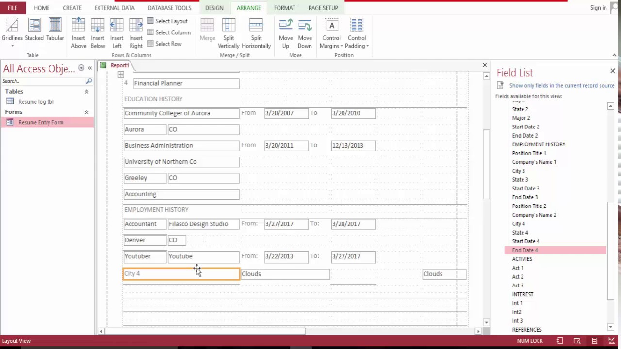 Resume Database: Creating the Report Part  7