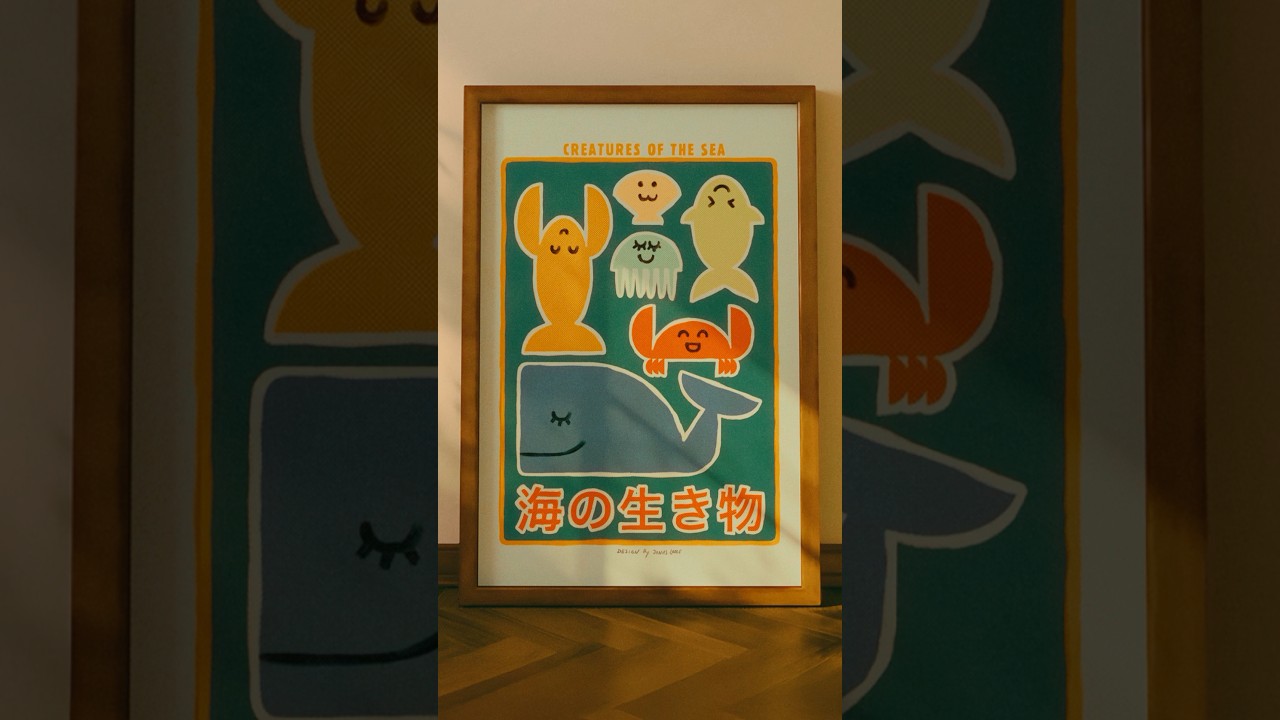 New Japan inspired sea creatures poster 🐋 #wallart #posterdesign  #marinelife #japaninspired #art