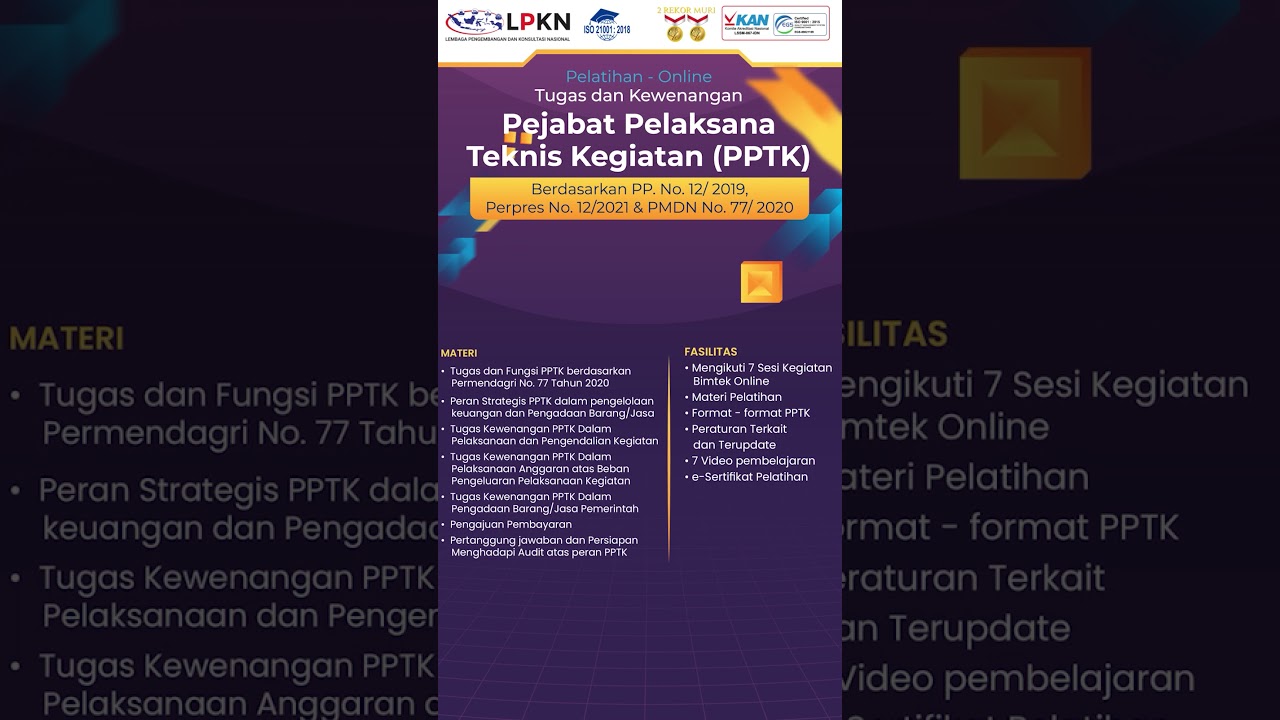 Pelatihan - Online Tugas dan KewenanganPejabat Pelaksana Teknis Kegiatan (PPTK)