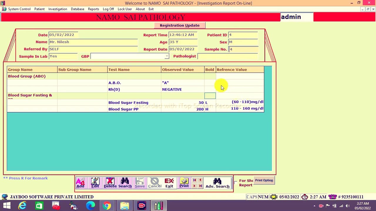 OFF LINE REPORT IN PATHOLOGY SOFTWARE