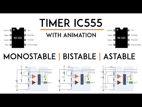 Working of 555 timer IC in Monostable Bistable Astable mode with animation | Pin & Block diagram