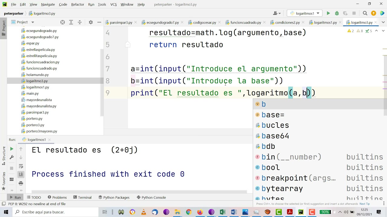Programación Python Logaritmos con librería math TIC ESO Bachillerato IES Monterroso