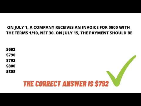 On July 1 a company receives an invoice for $800 with the terms 1/10 net 30. On July 15 the payment