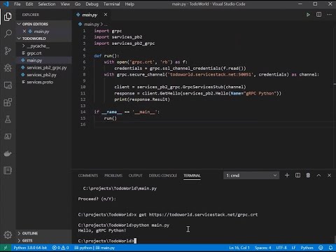 ServiceStack Python Google protoc generated GrpcServicesStub TodoWorld Example