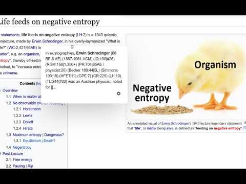 Life feeds on negative entropy (Schrodinger, 1943)