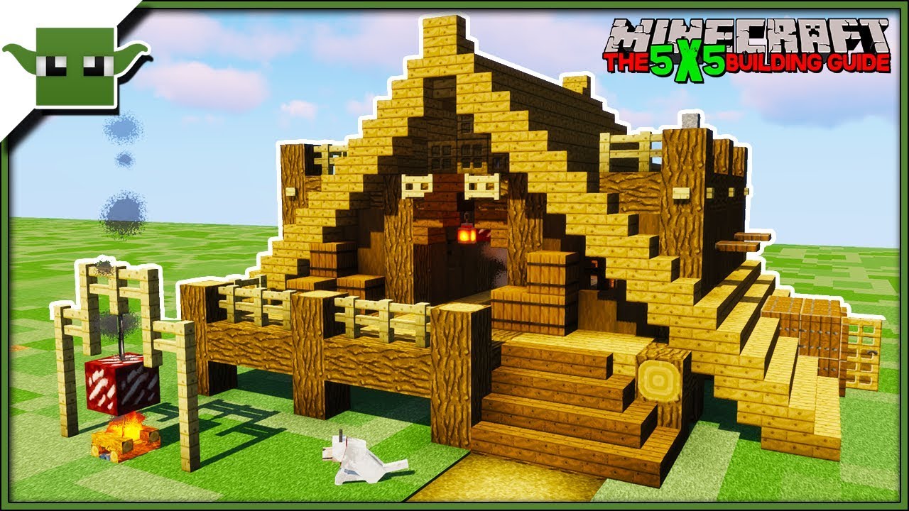 Minecraft 1.14 Tutorial - Hunter's Lodge - (EASY 5X5 BUILDING SYSTEM ...