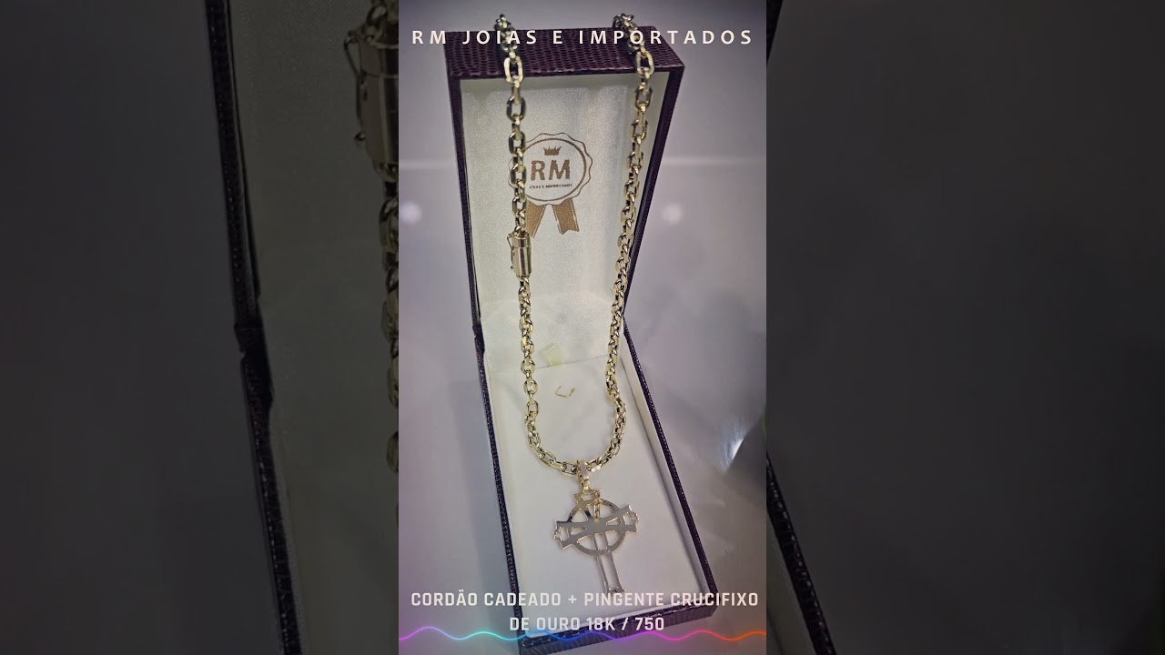 CORDÃO CADEADO + PINGENTE CRUCIFIXO DE OURO 18K