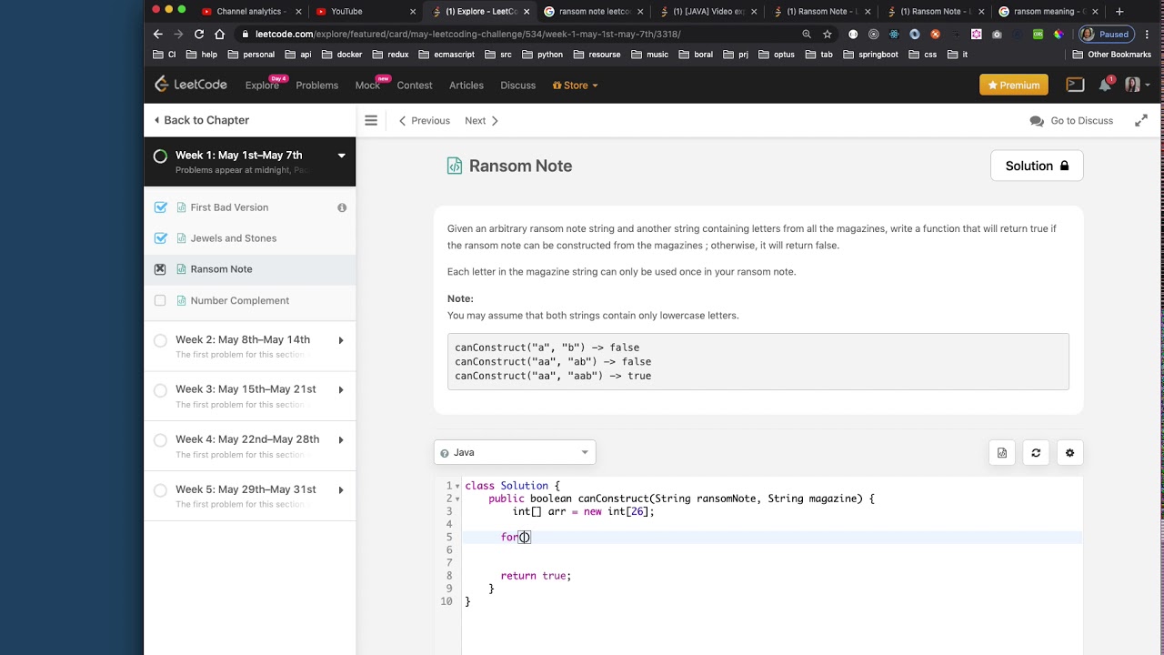 leetcode q383  Ransom Note (May coding challenge) | Java
