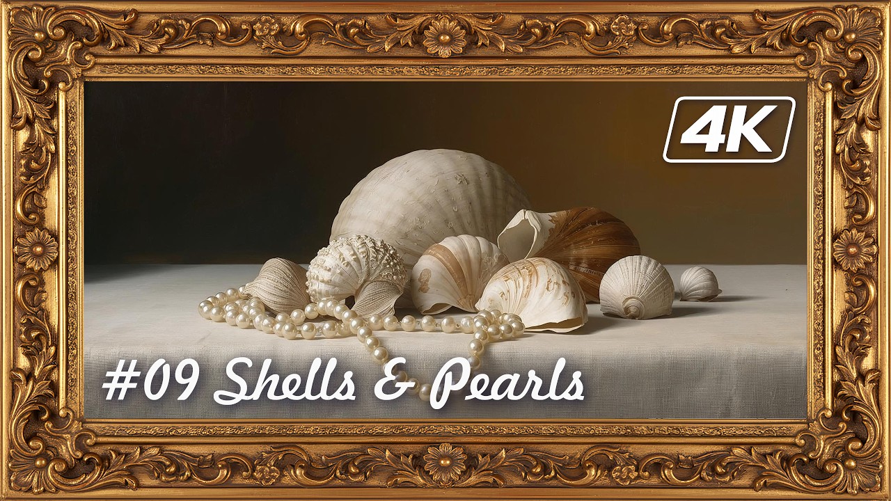 Chiaroscuro Still Life Gallery #09 | Shells & Pearls (Oil Painting) | 4K Calm Gallery | 2 Hours