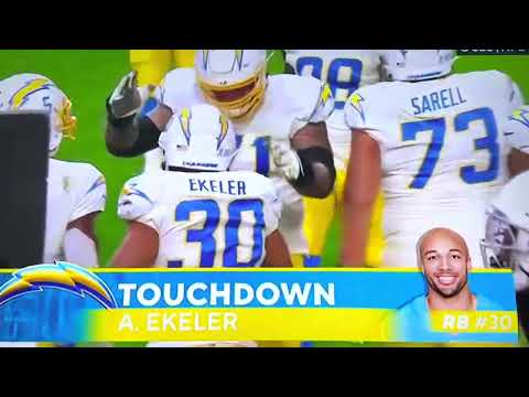J.Herbert to A.Ekeler for a 1-yard touchdown vs Cardinals 11/27/22