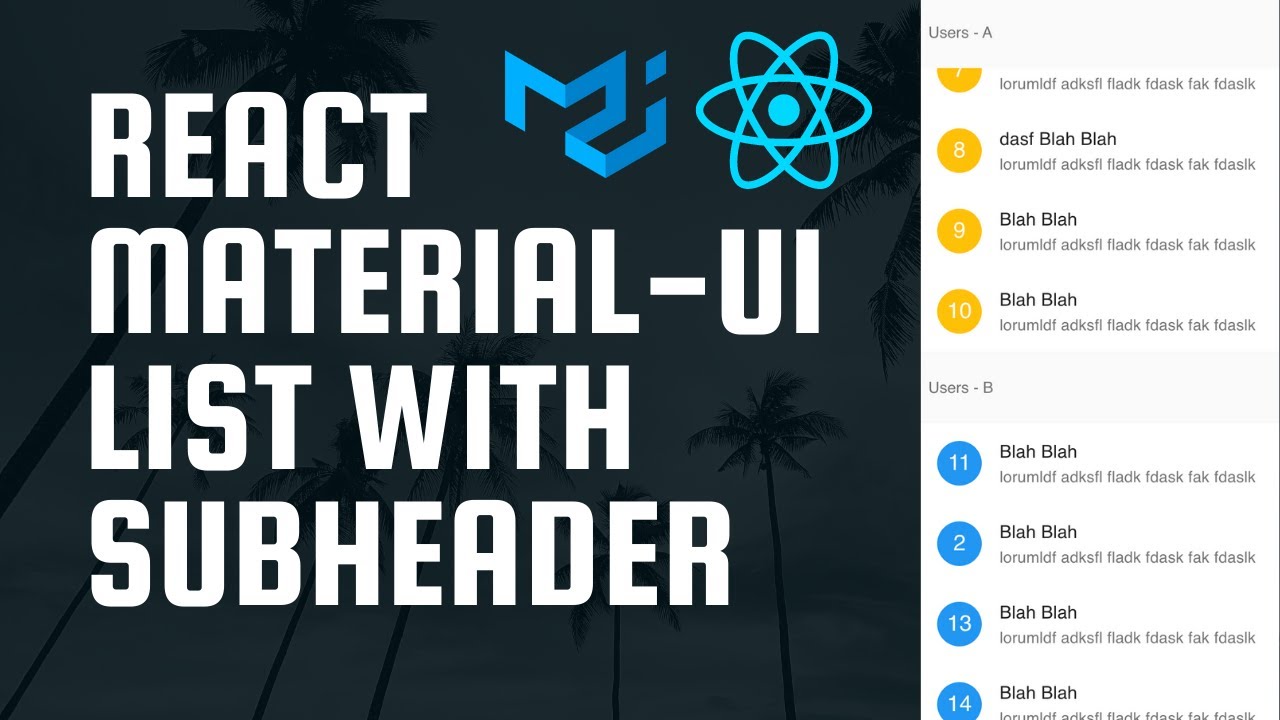 How to create a list with subheader in Material-UI Reactjs || Material UI tutorial for beginners