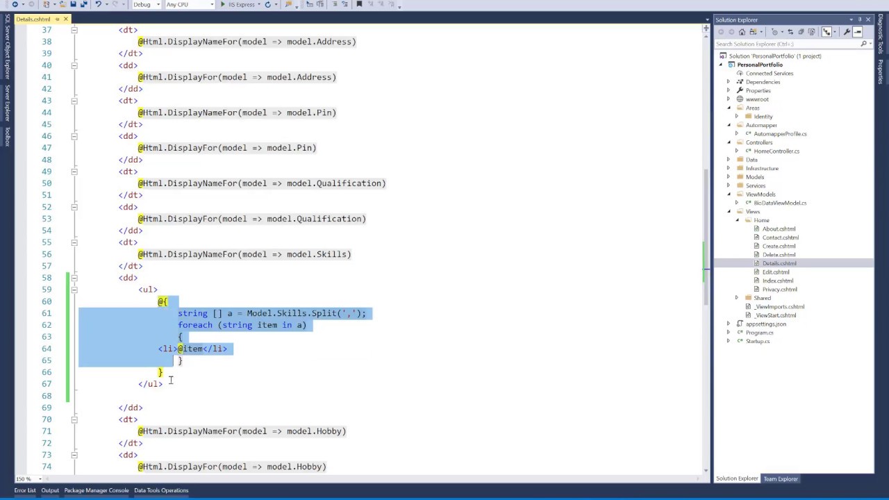 Array inside View in ASP.NET CORE