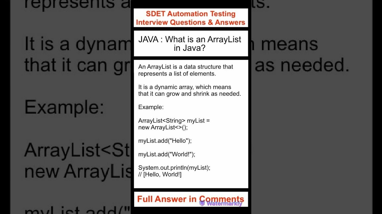 JAVA : What is an ArrayList in Java? SDET Automation Testing Interview Questions & Answers