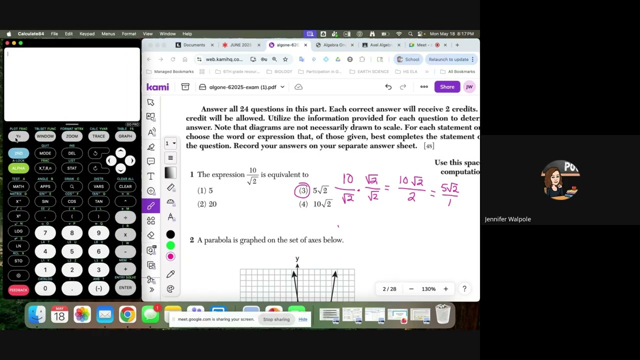 June 2025 Alg1 Regents format/conversion chart and #s 1- 10