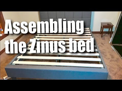 How to setup a Zinus Dark Gray Upholstered Square Stitched Queen sized Platform Bed and Review