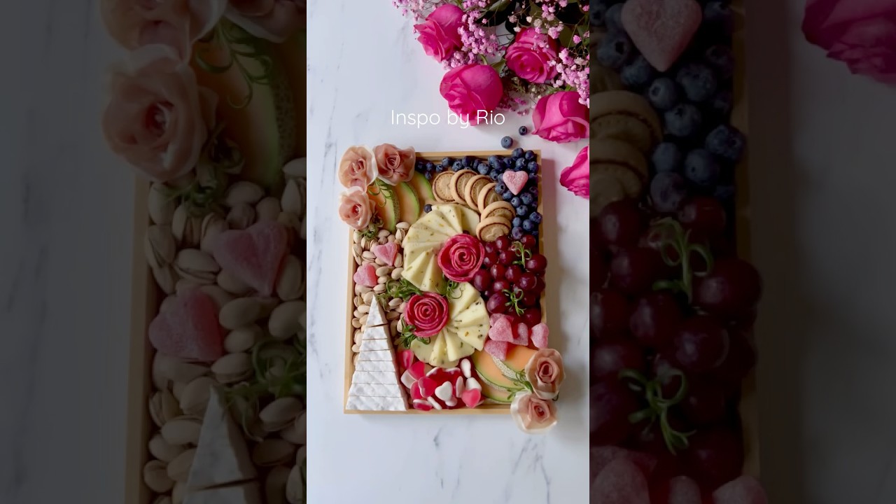 How to build an easy charcuterie board 💕 #valentinesday #fooddesign #cheeseboard #shorts