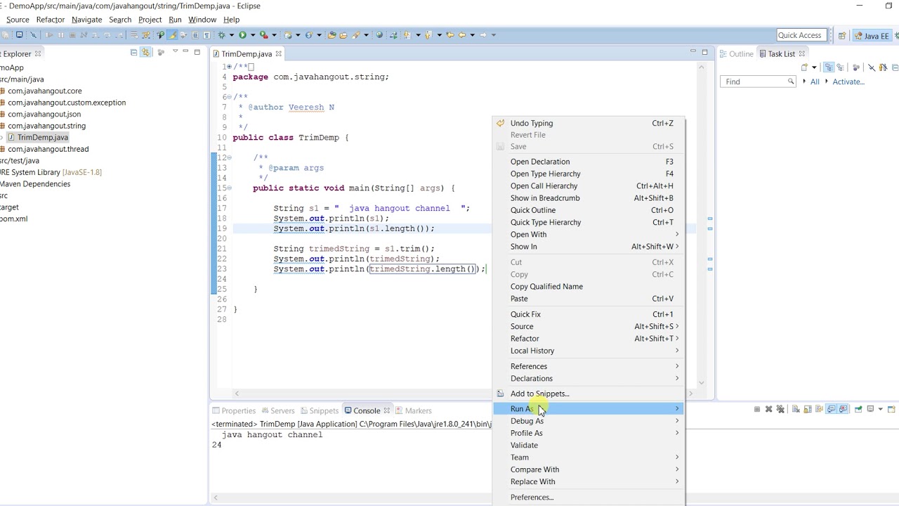 Trimming String in Java with real time scenario | trim() and length() methods of String in java
