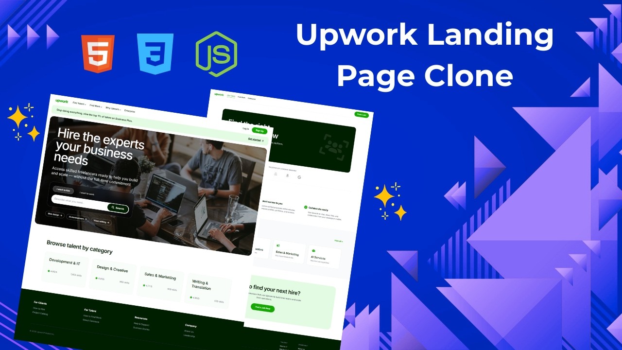 Upwork Landing Page Clone 🔥 | Modern HTML CSS JavaScript Website with clean UI (Free Source Code)