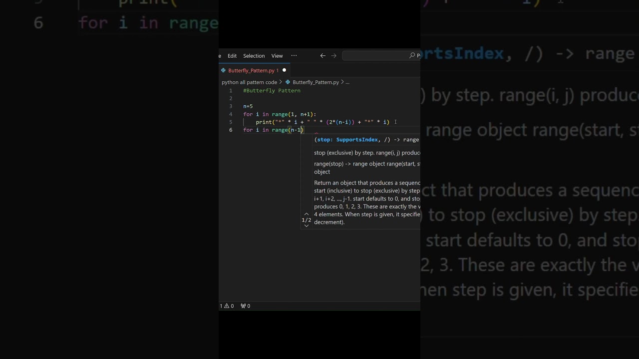 Master the Butterfly Pattern in Python | Step-By-Step Coding Tutorial#pthon #pythonprogramming