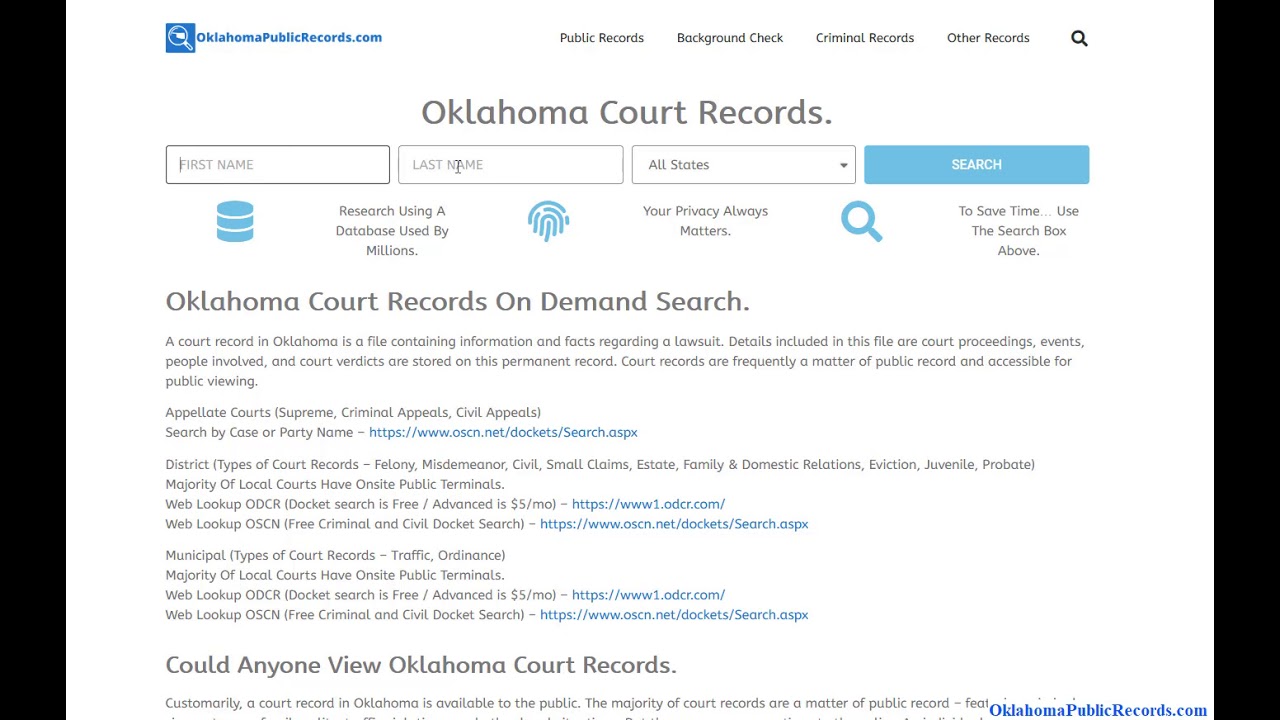 Oklahoma Court Records On Demand Search.