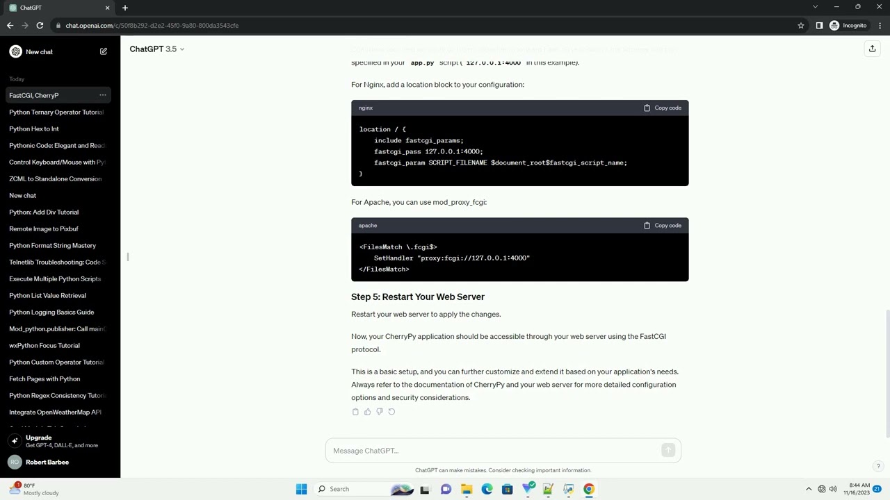 fastcgi cherrypy and python