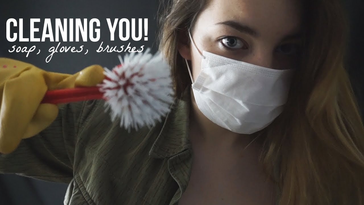 ASMR Cleaning You! Soap, Spray, Gloves, Unintelligible whispering [Binaural]