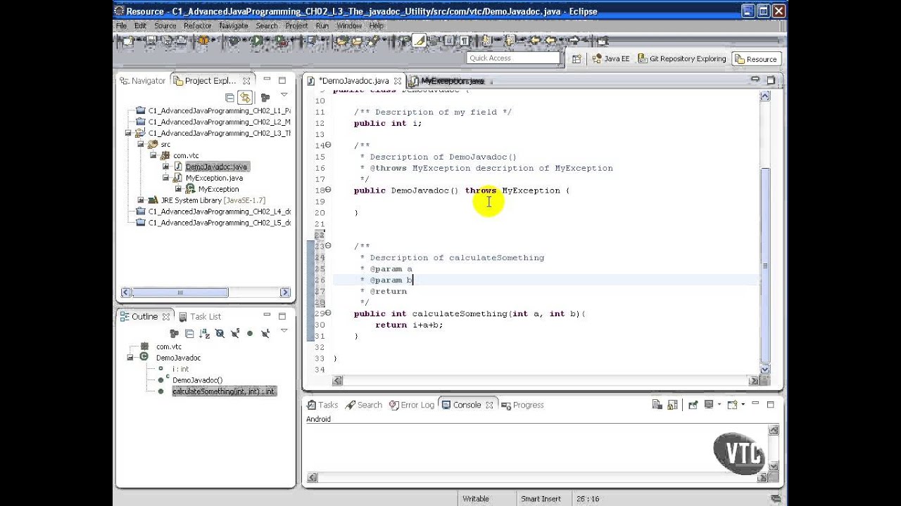 Advanced Java tutorial - The javadoc Utility