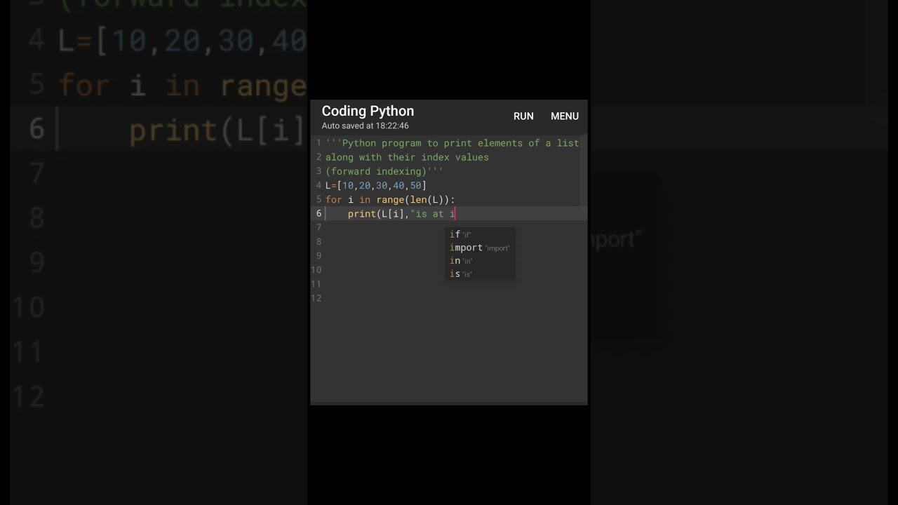 Python program to print elements of a list along with their index values #python#ytshorts