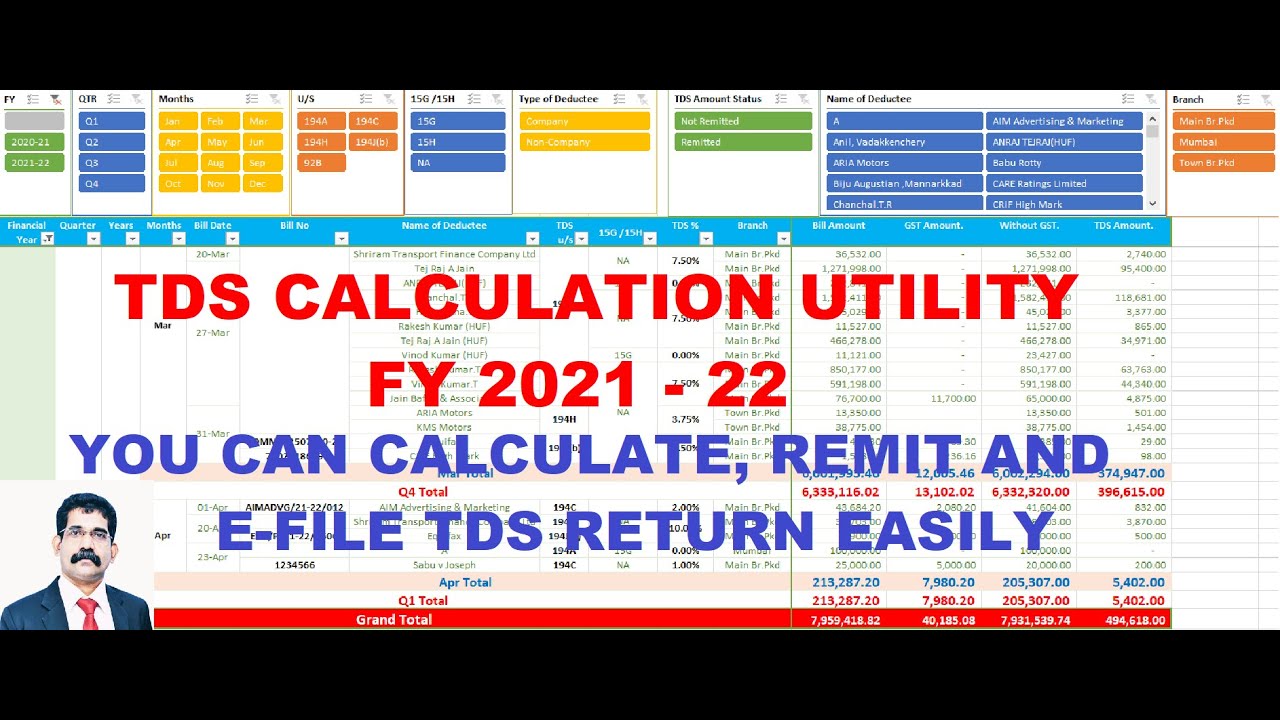 How to Calculate TDS in Excel FY 2021-22 | TDS Calculation | 24Q |26Q ...