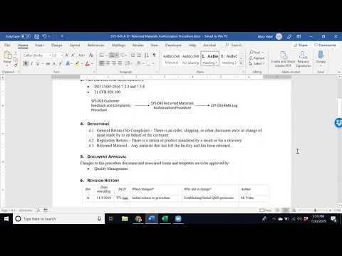 SYS-045 Returned Materials Authorization Procedure