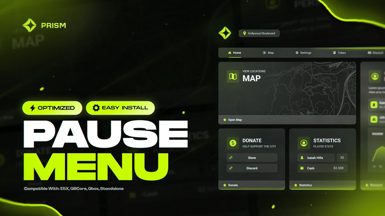 Pause Menu | FiveM Script [ESX, QBox, QBCore] | Prism Scripts