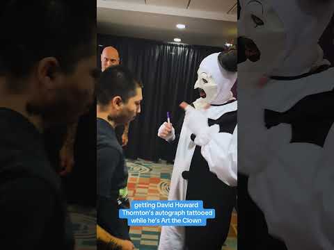fan gets David Howard Thornton (Art the Clown)'s autograph as a tattoo | Part 3
