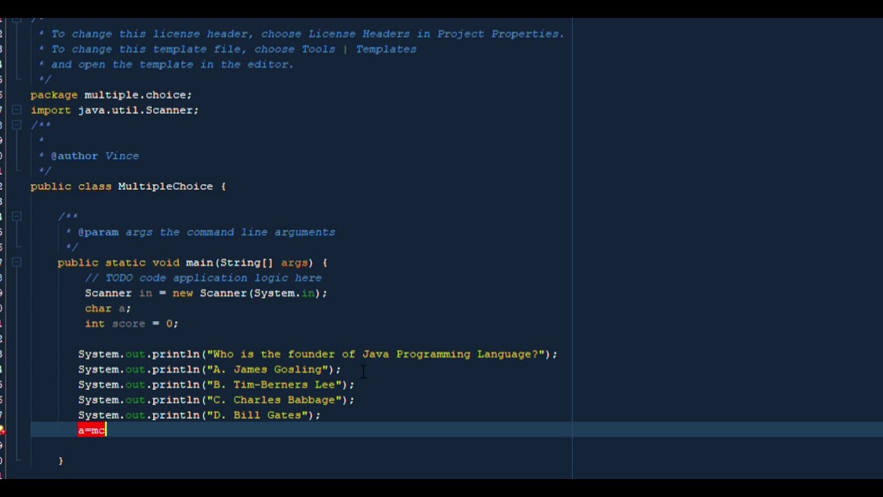 MULTIPLE CHOICE W/ SCORE USING SWITCH CASE STATEMENT