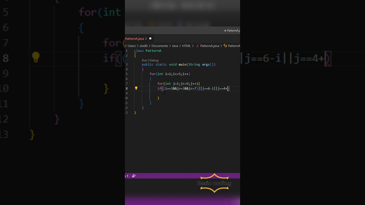 program to print alphabet A pattern using java#java #program #programming#coding#codinglife#viral
