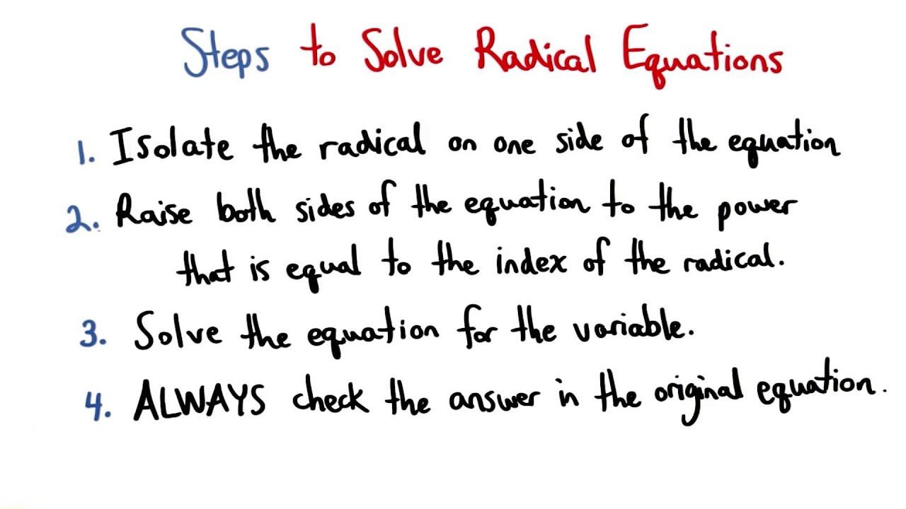 Steps to Solve Radical Equations - Visualizing Algebra