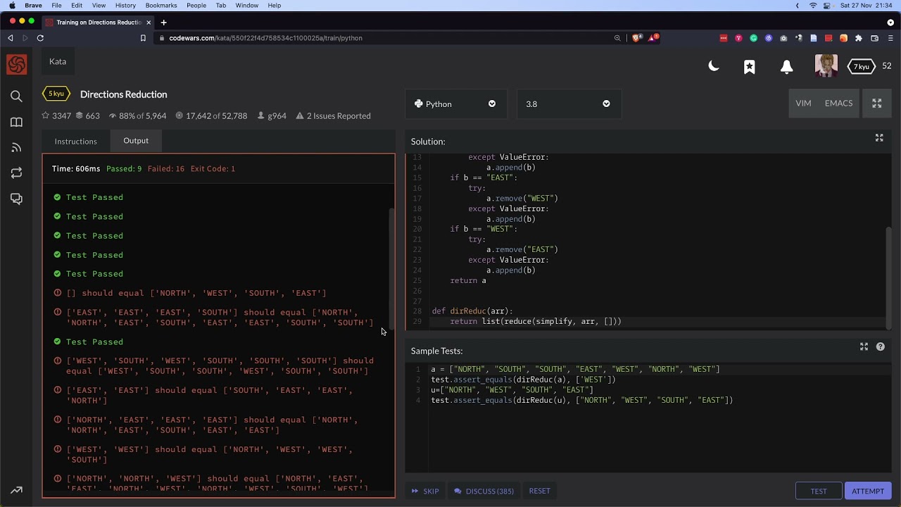 Codewars - 6. Directions reduction