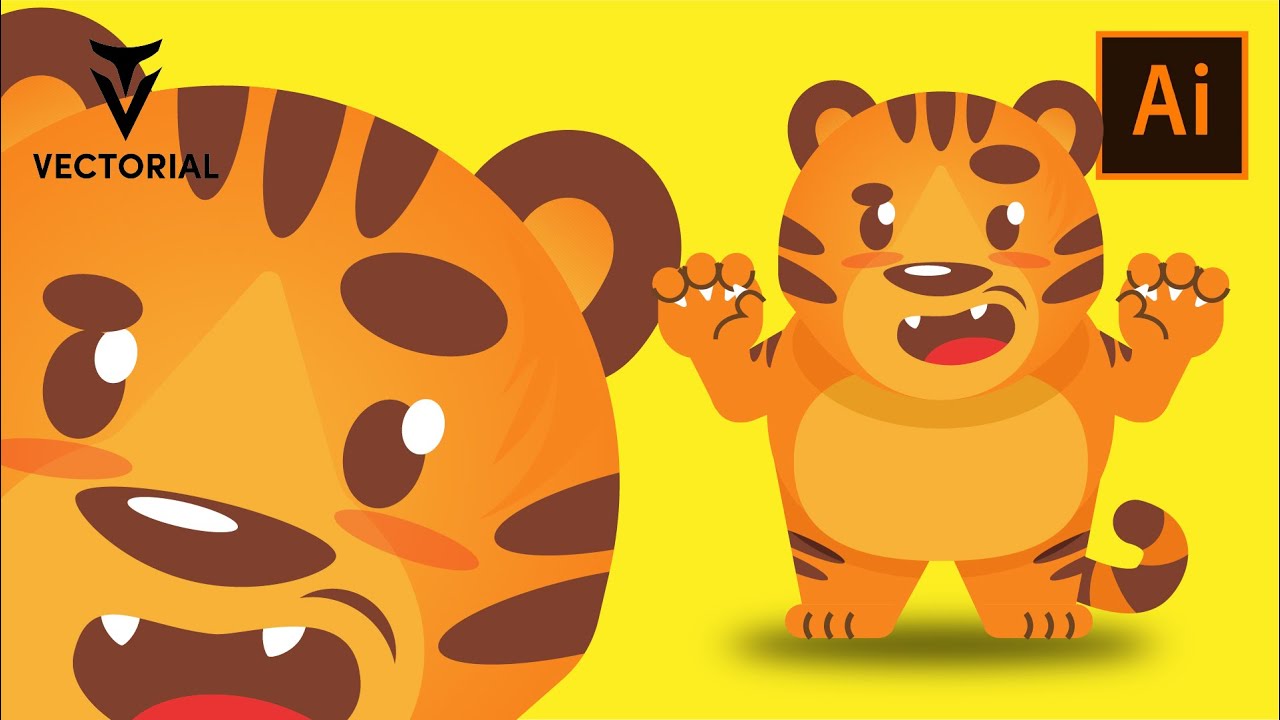 How to Draw Tiger character in Adobe Illustrator - step by step