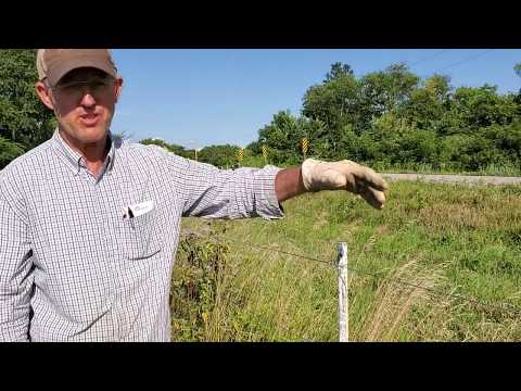 Greg Judy building perimeter electric hi-tensile 5 wire fence on leased farm
