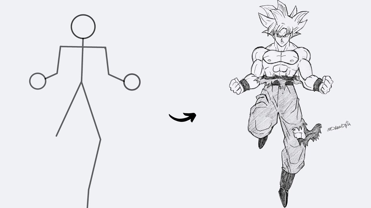 How to draw Goku Full Body out of Stick Man | Easy Step by Step